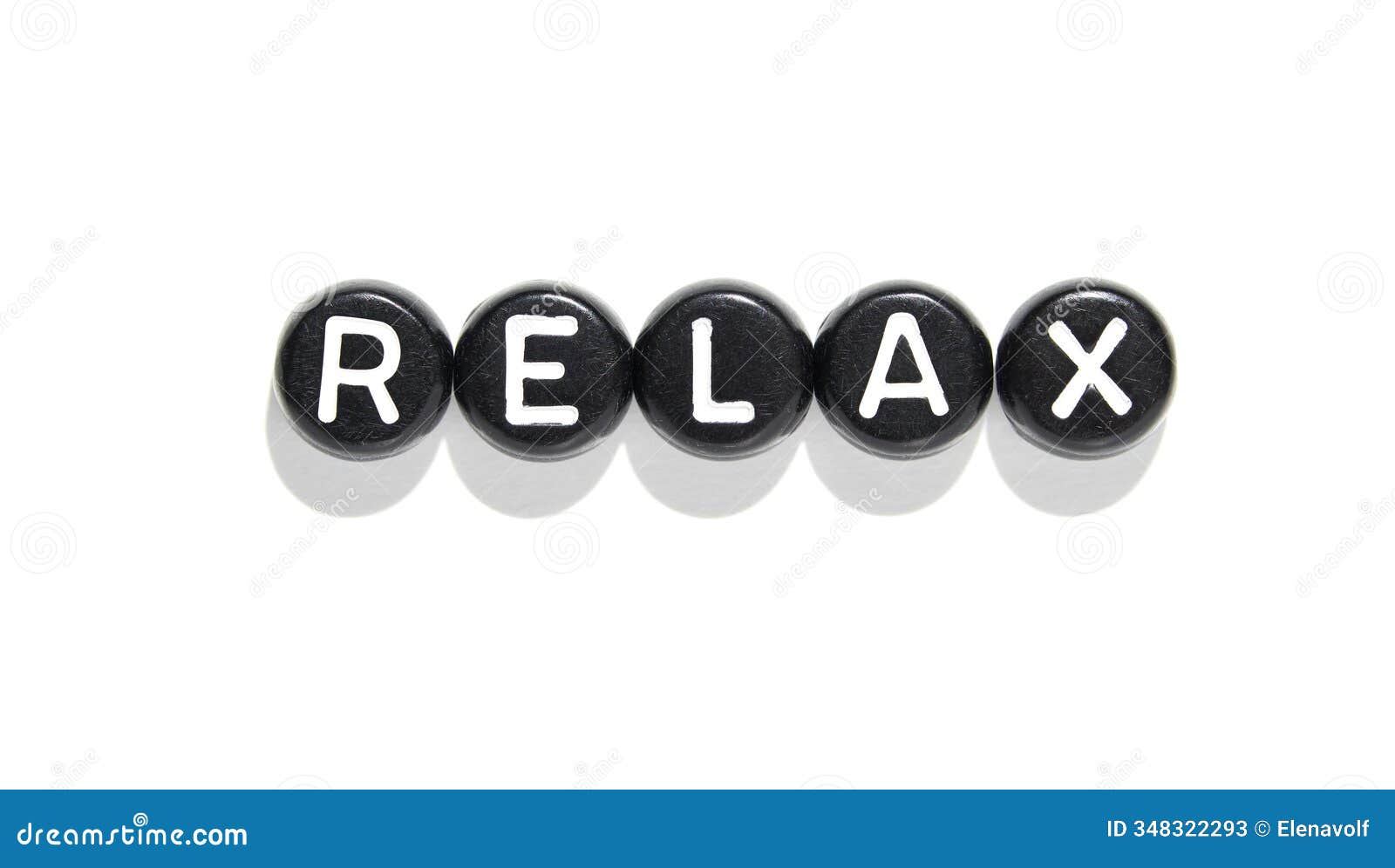 Black Beads Spelling Relax in White Letters on White Background Stock ...