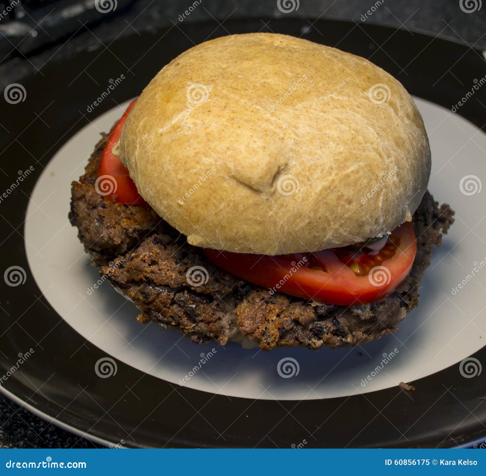 Black Bean Burger on Homemade Bun Stock Image - Image of meal, white ...