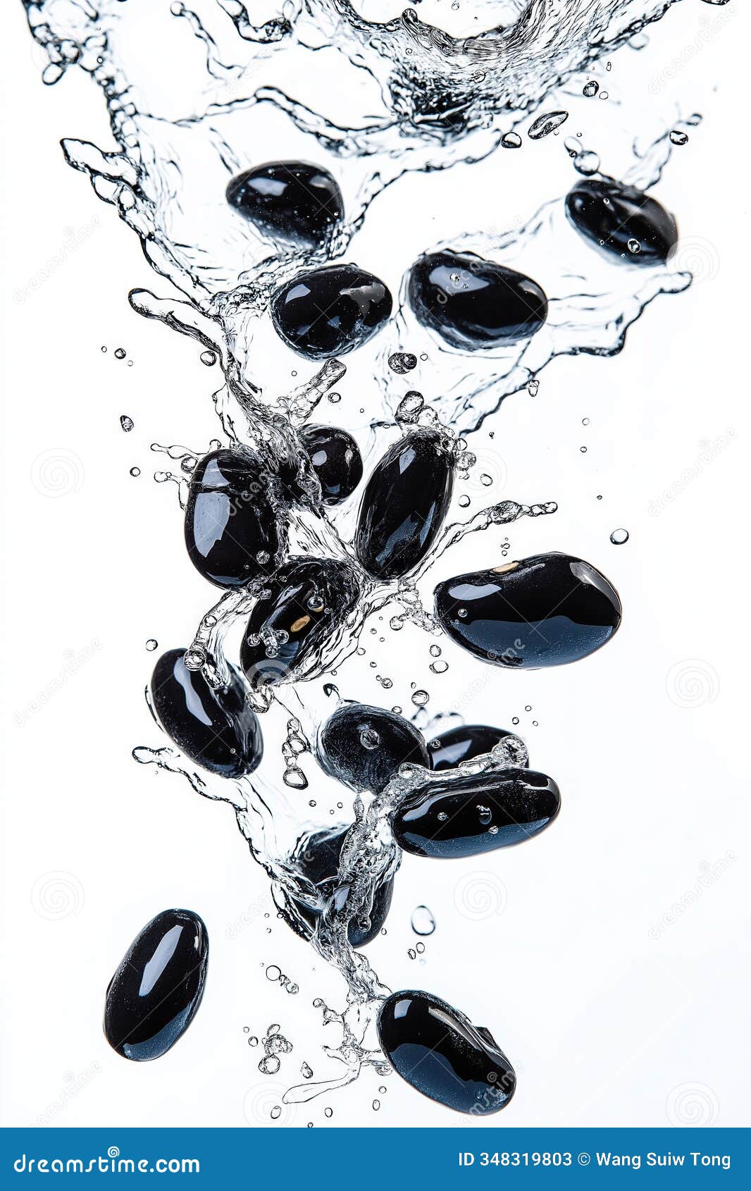 Black Beans Splashing in Water on White Background Stock Illustration ...