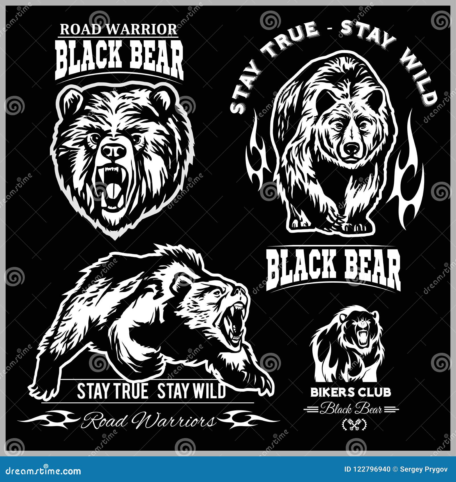 Black Bear For Logo, Sport Team Emblem, Design Elements And Labels ...