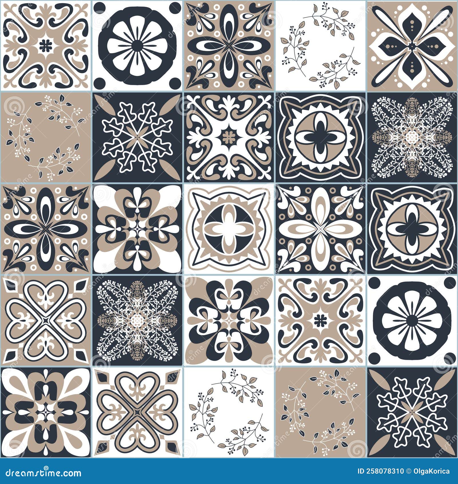 Black Beige White Seamless Pattern for Ceramic Tiles in Moroccan Arabic ...