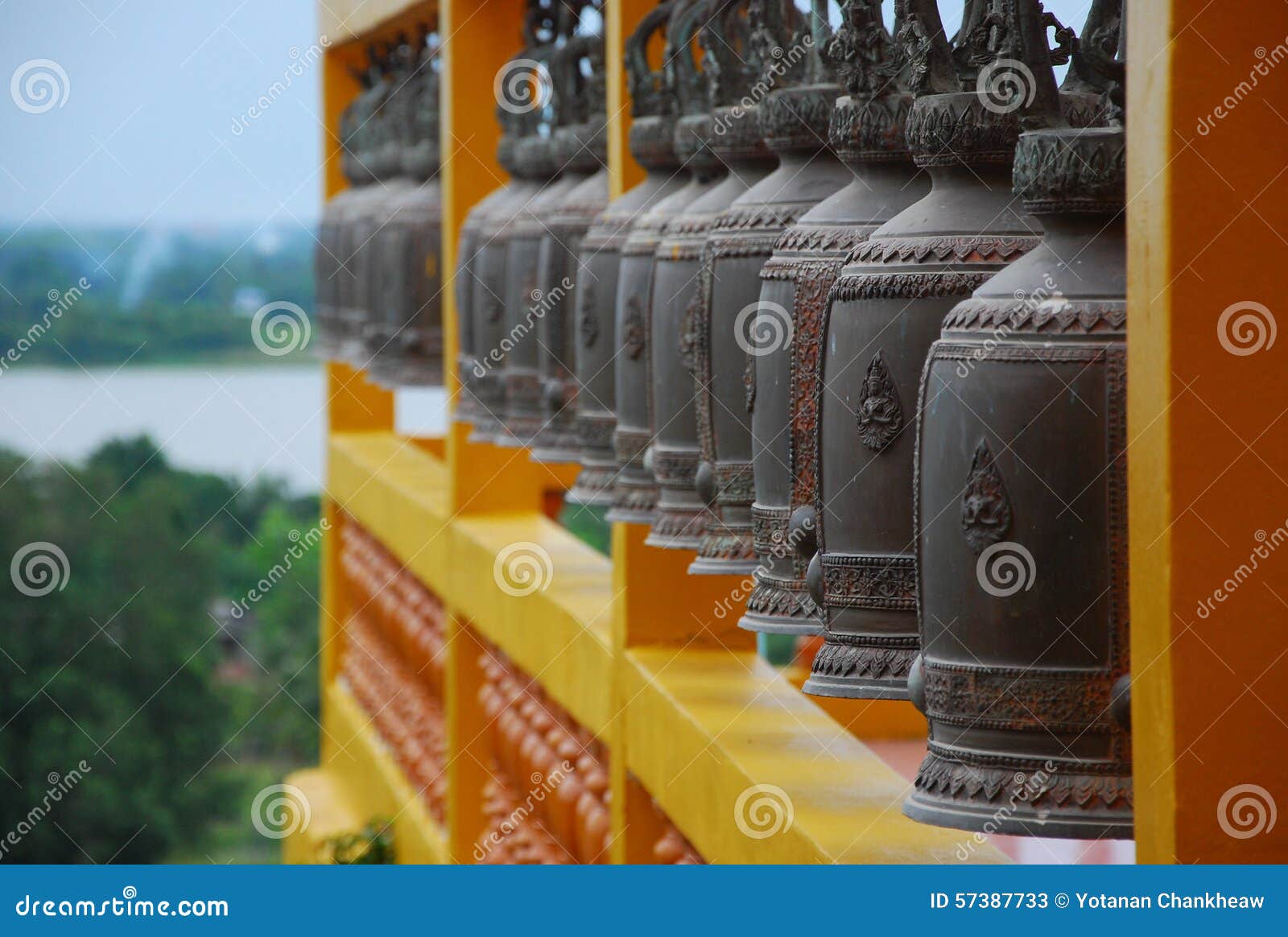 The Black Bell are Hang on Rail Stock Image - Image of black, detail ...