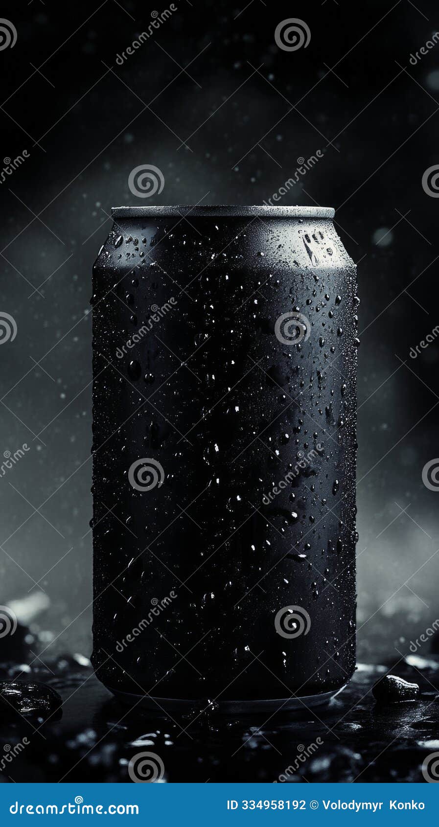 Black Beverage Can with Water Droplets on Dark Background Stock Photo ...