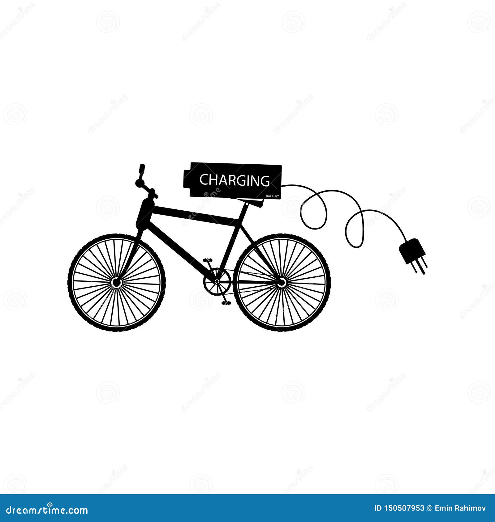 Black Bicycle with Battery and Electrical Plug Two Phase - Vector ...