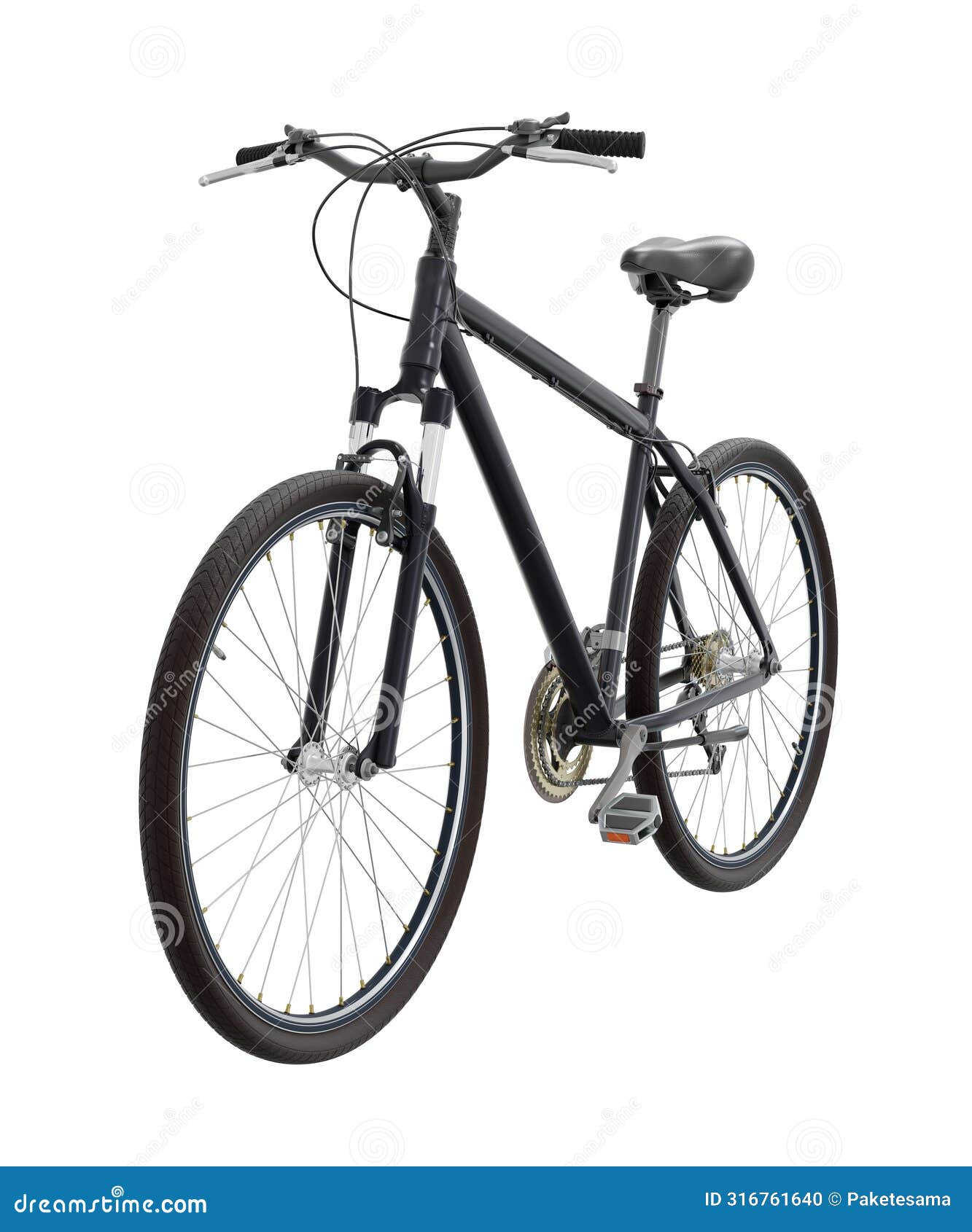 Black Bicycle, Front Side View Isolated on White Background, 3D ...