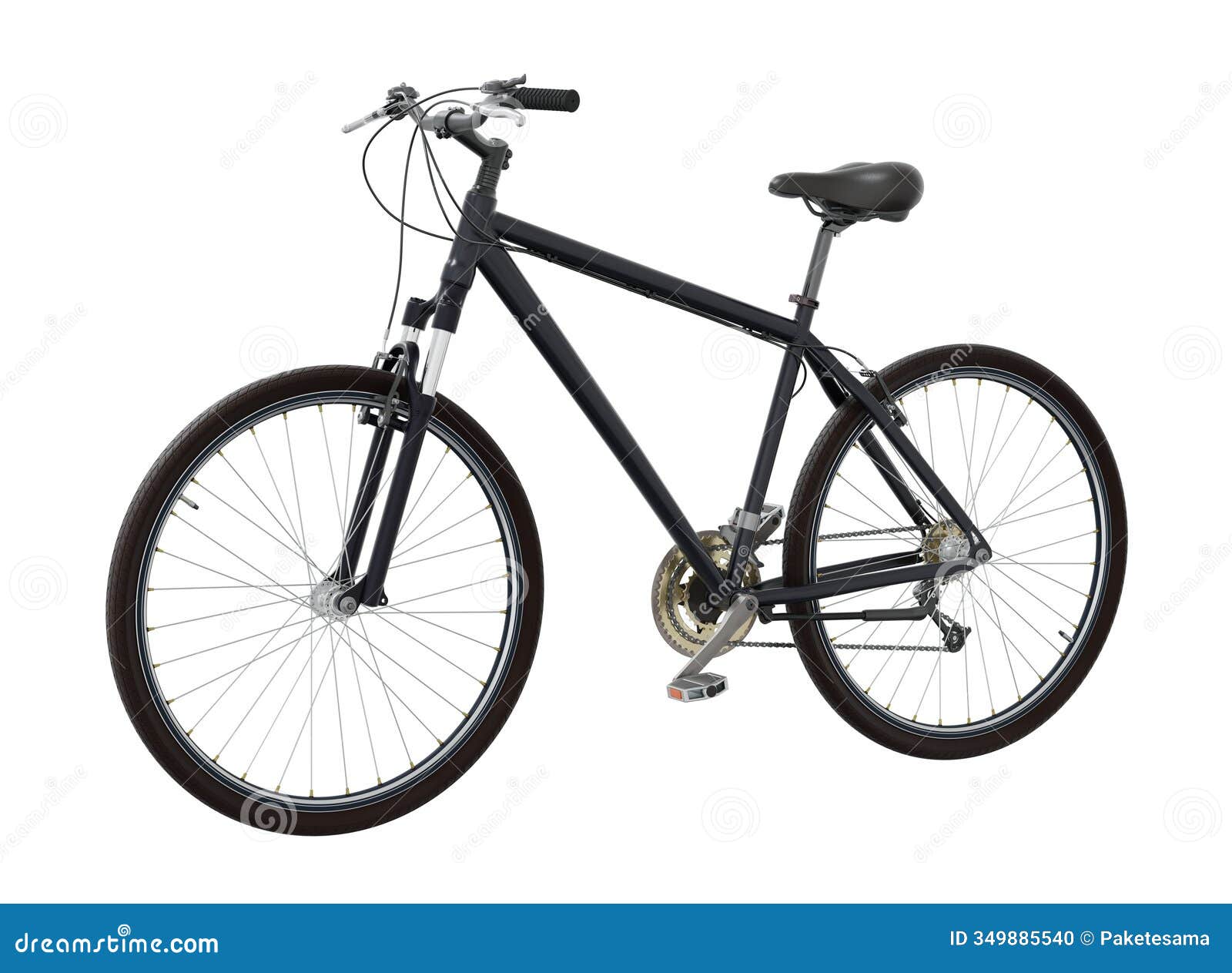 Black Bicycle, Side Front View Isolated on White Background, 3D ...