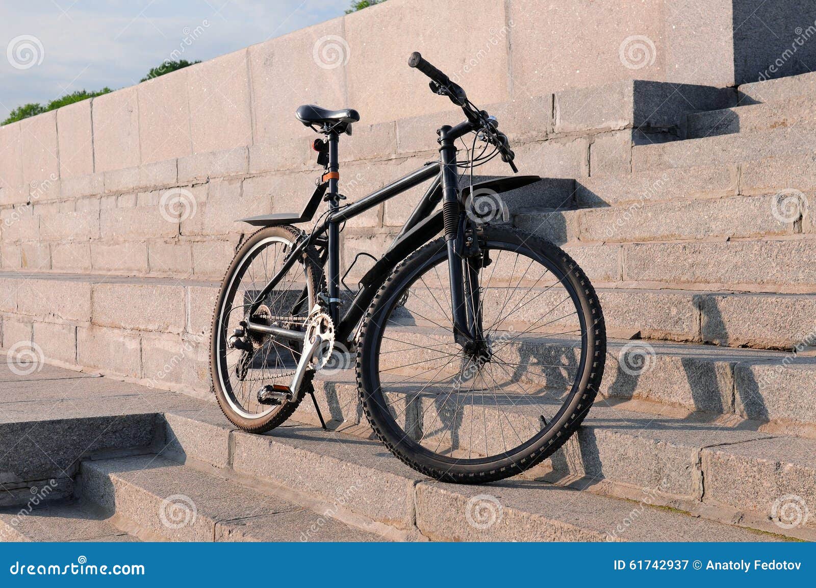 Black Bicycle Stands on the Stone Steps Stock Image - Image of exercise ...