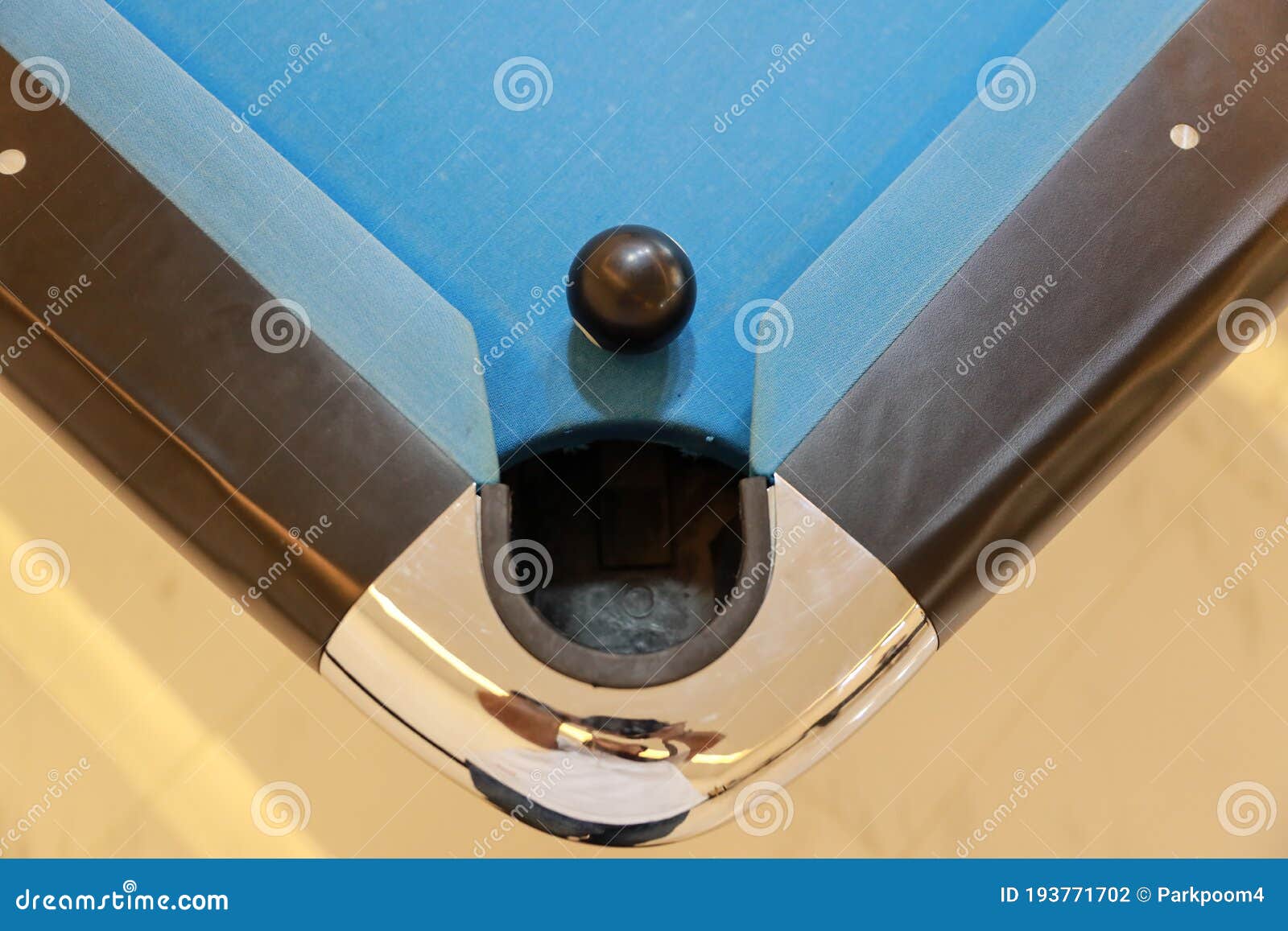 Black Billiard Ball In Front Of Corner Pocket On Green Baize Table ...