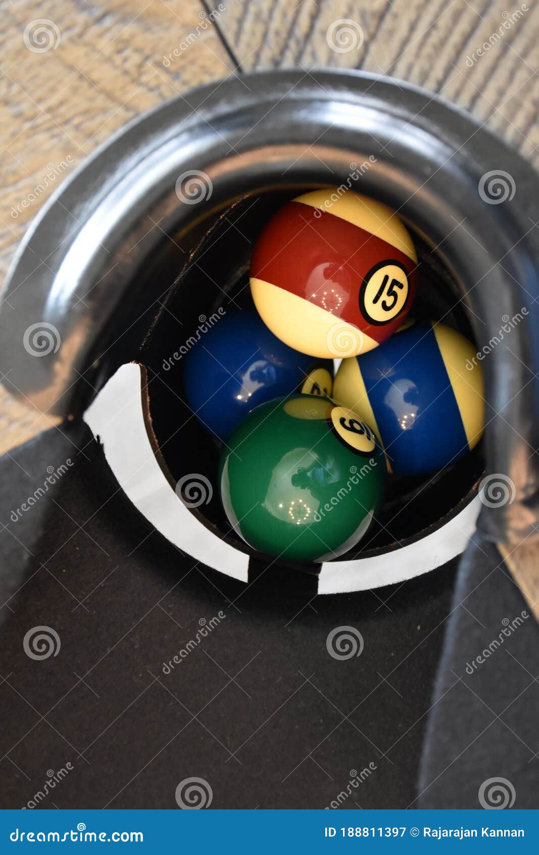 Black Billiard Table with Balls. Balls in the Hole. Closeup Stock Image ...