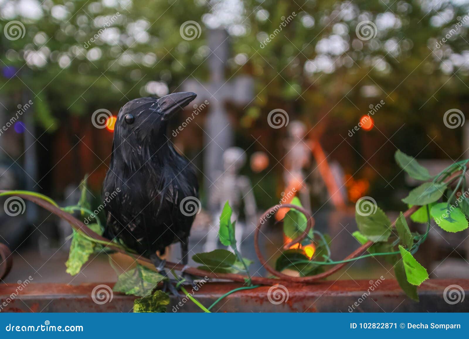 Black Bird on Blued Horror, Halloween Concept. Stock Image - Image of ...