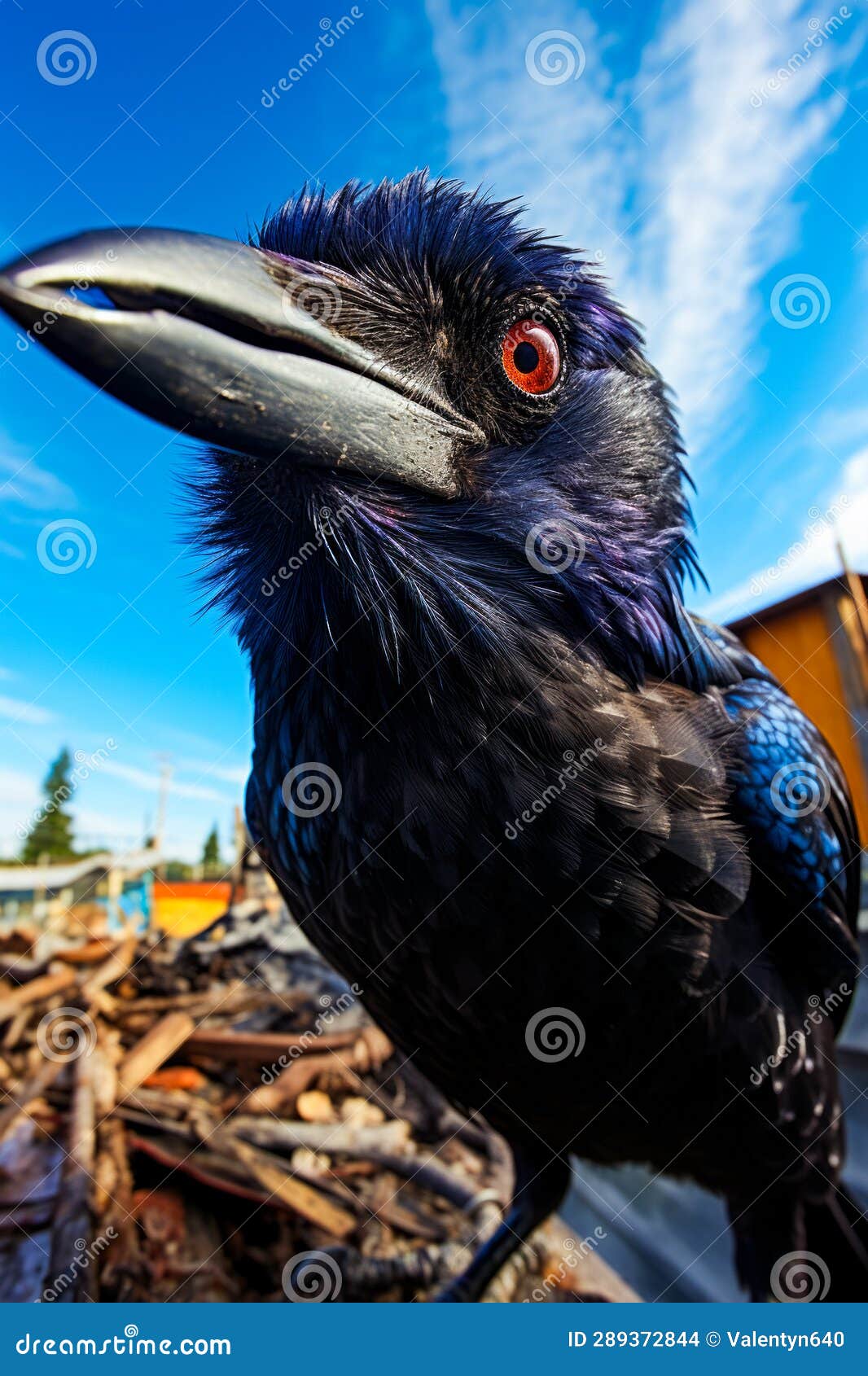 Black Bird with Red Eye and Long Beak. Generative AI Stock Photo ...