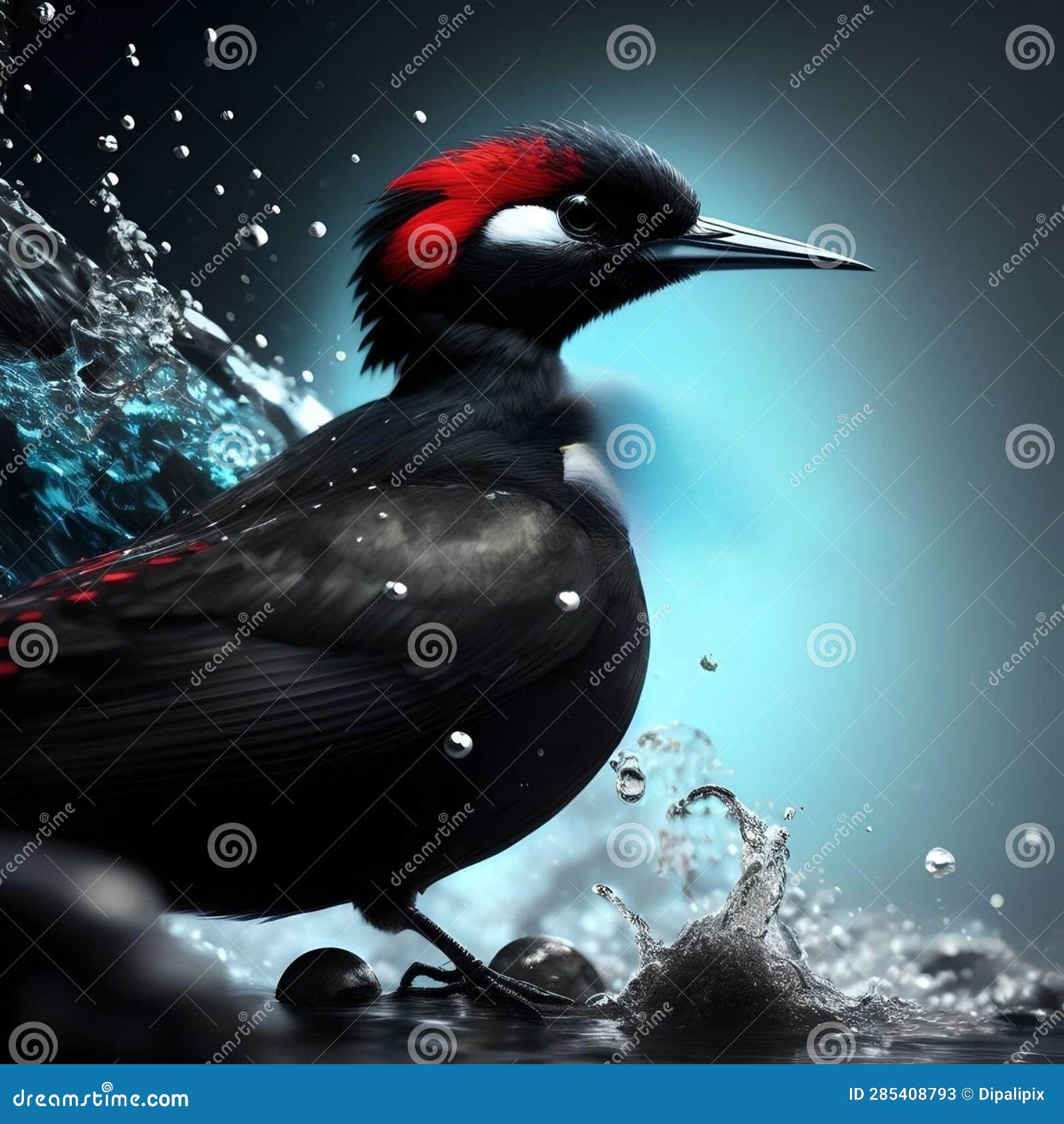 A Black Bird with Red Heart Stock Illustration - Illustration of black ...