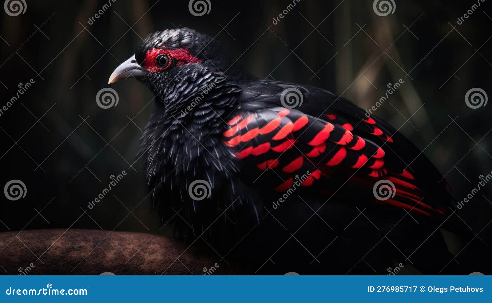 A Black Bird with a Red and Black Pattern on it S Wings Stock ...
