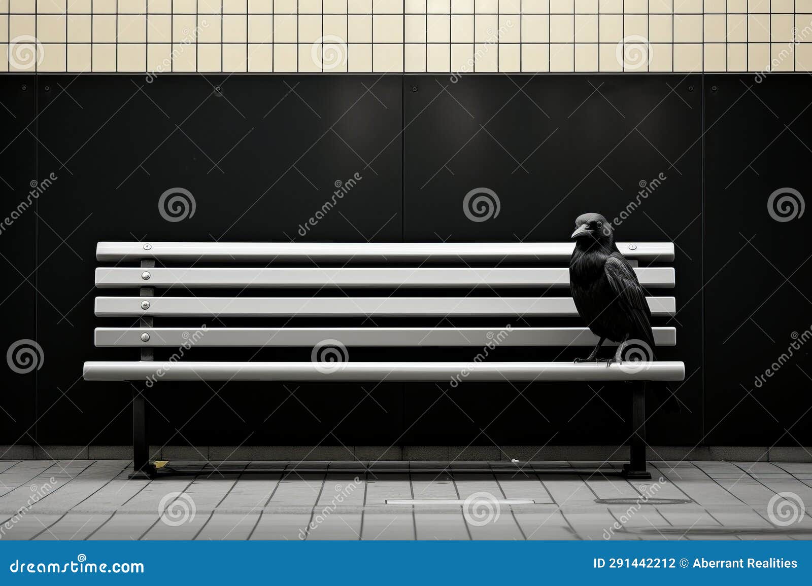 A Black Bird Sitting on a White Bench Stock Photo - Image of ...