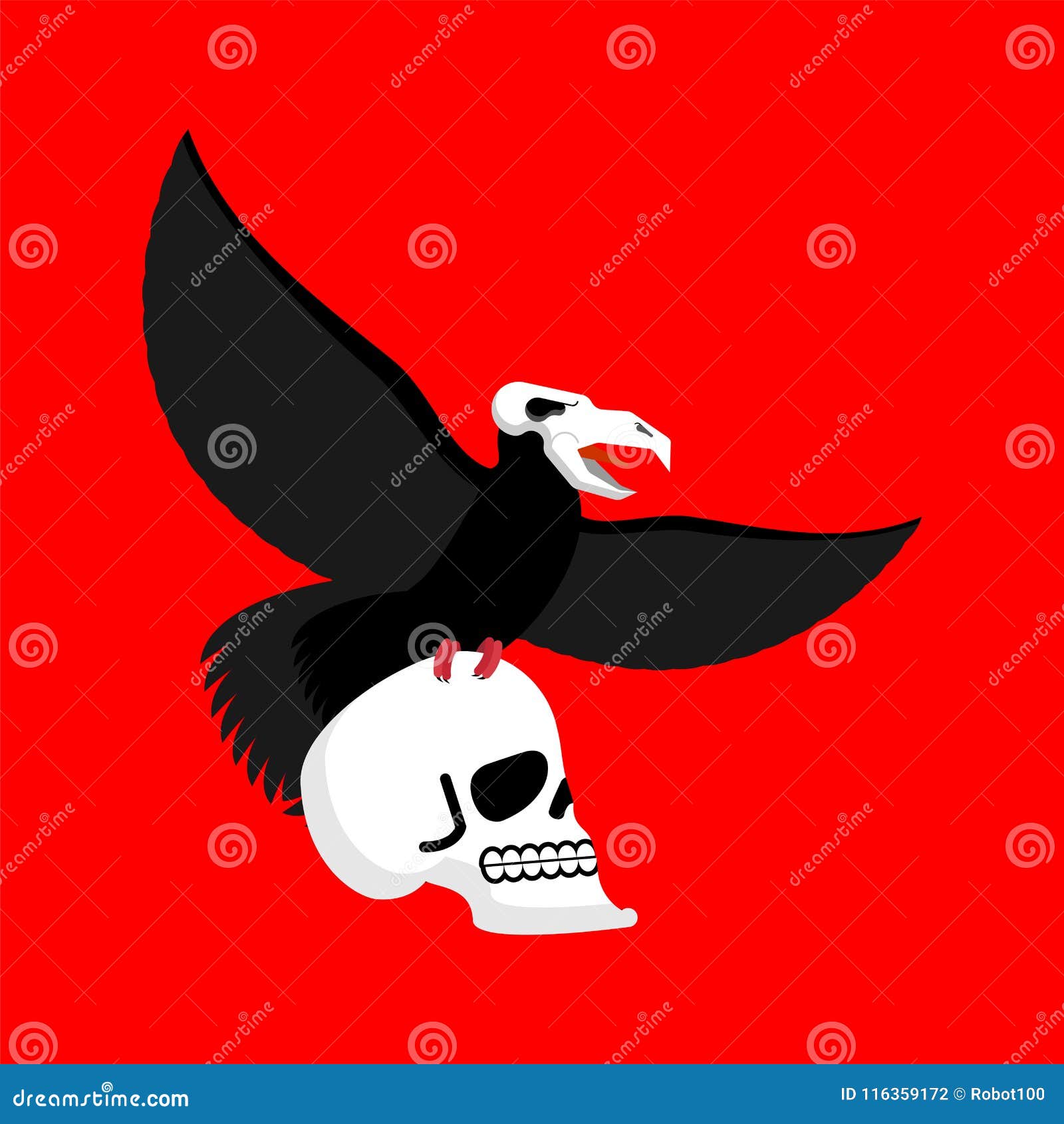 Black Bird with Skull. Crow of Death Stock Vector - Illustration of ...