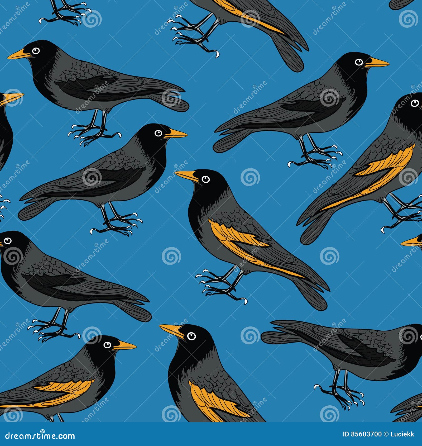 Black Birds with Orange Beaks Seamless Pattern Stock Vector ...