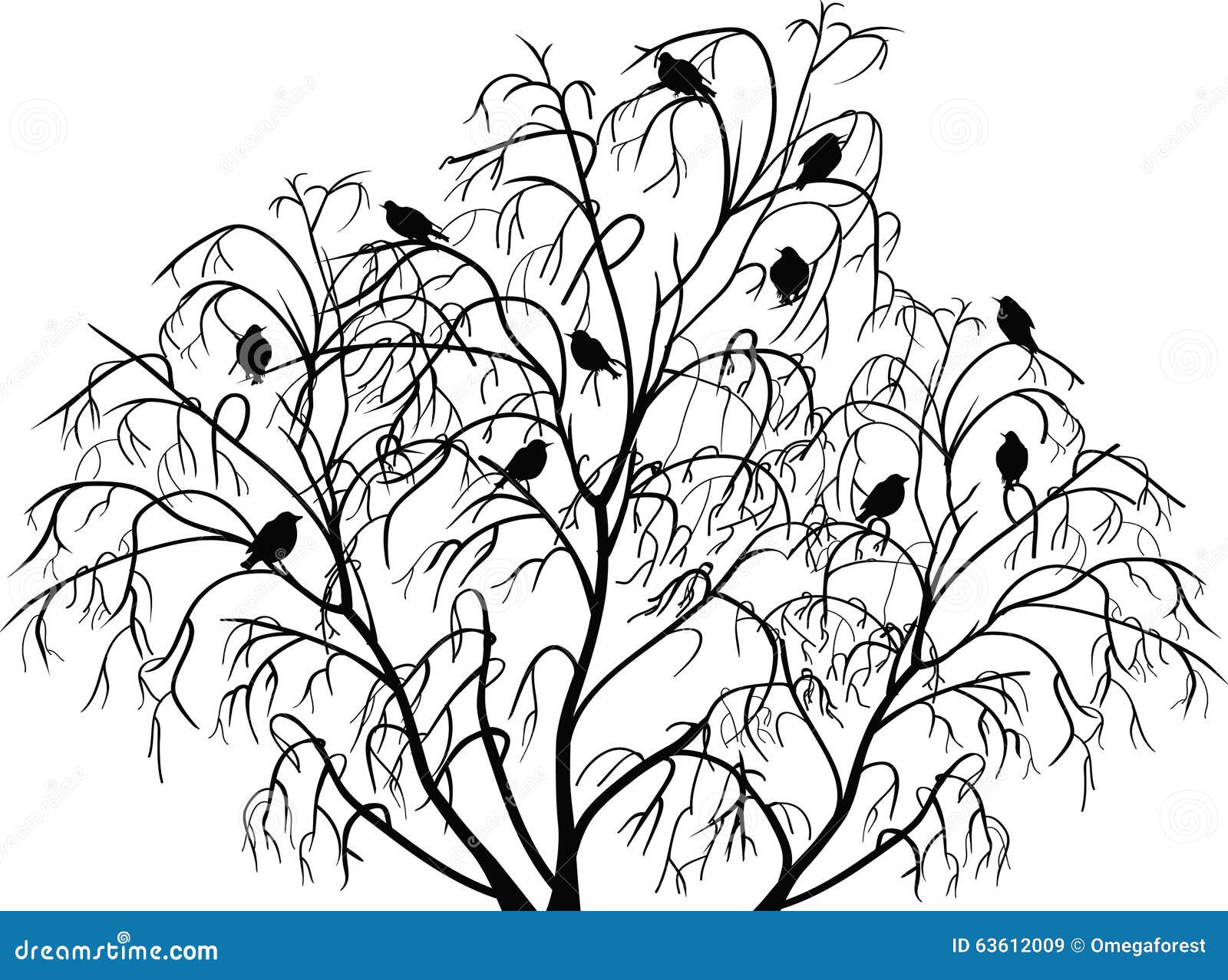 Black birds. stock vector. Illustration of tree, birds - 63612009