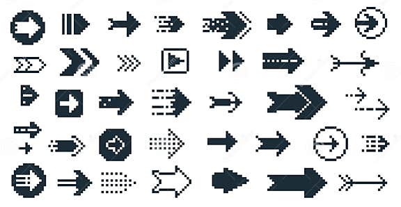Black 8 Bit Arrows. Retro Square Navigation Pointer Icons, 90s Retro ...