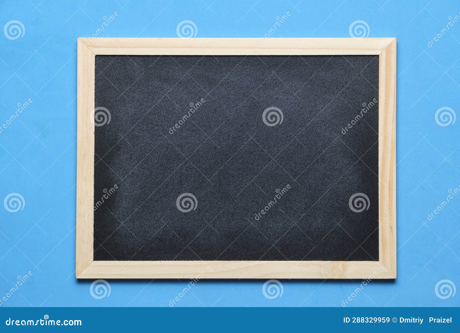 Black Blackboard for Notes in Wooden Frame Blue Background. Stock Image ...