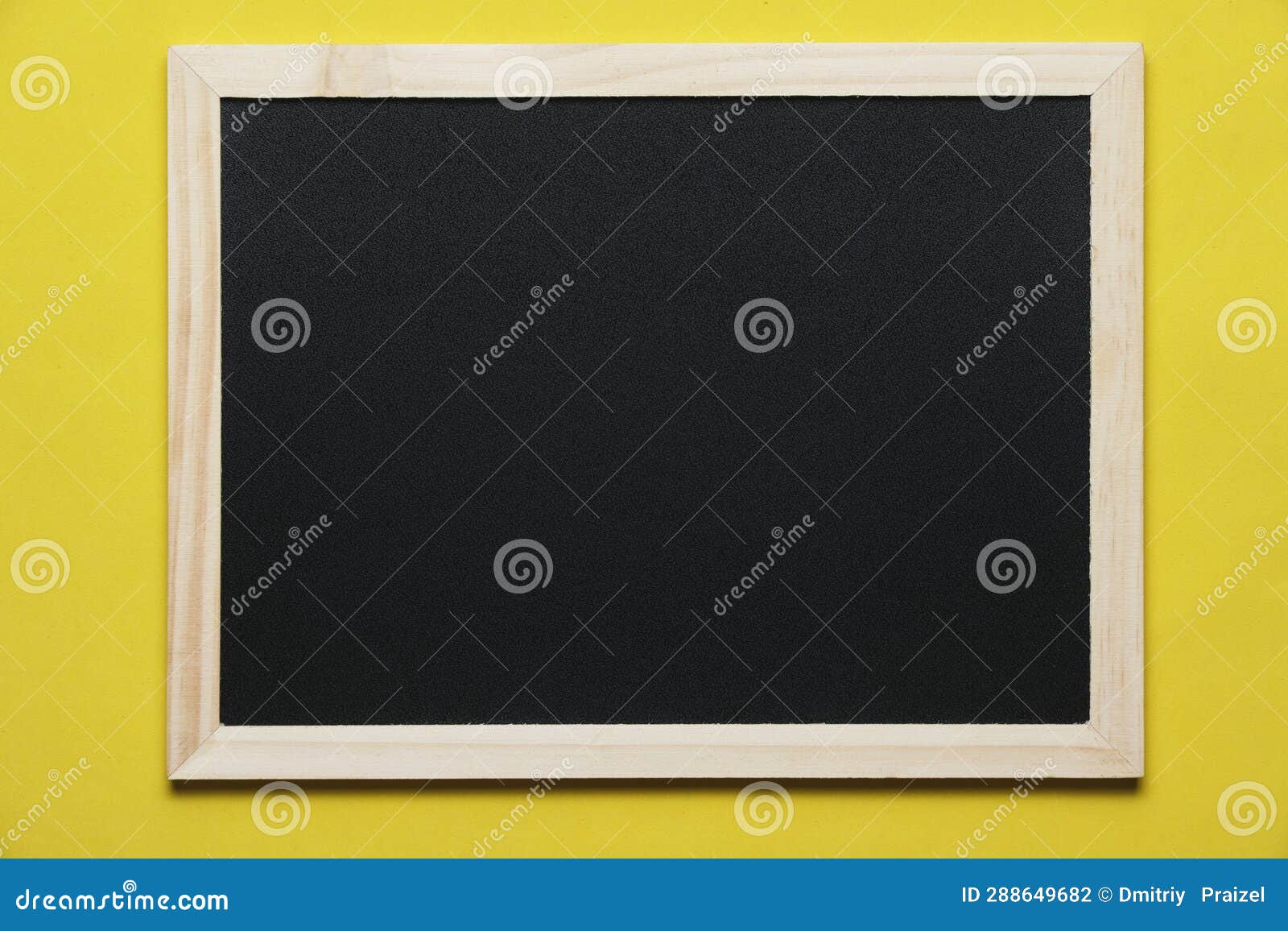 Black Blackboard for Notes in Wooden Frame Yellow Background. Stock ...