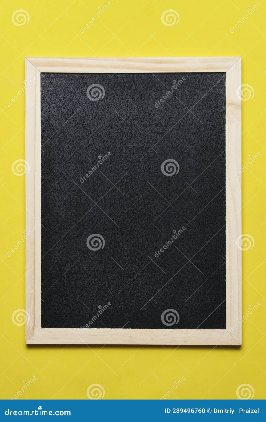 Black Blackboard for Notes in Wooden Frame Yellow Background. Stock ...