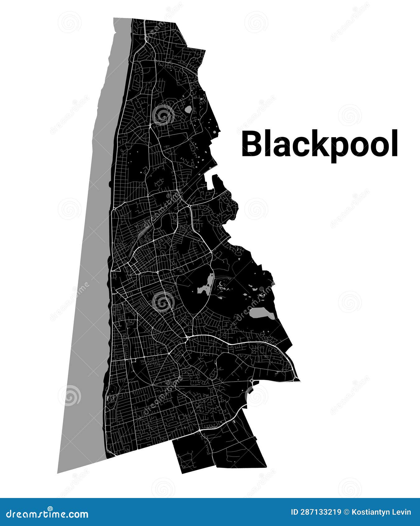 Black Blackpool City Map, Administrative Area Stock Vector ...