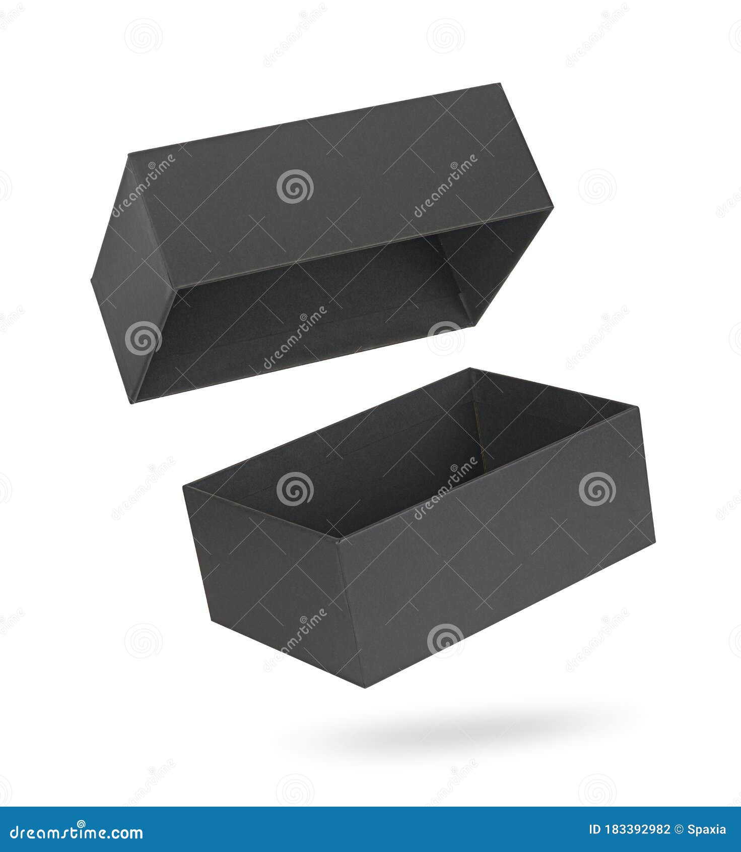 Black Blank Cardboard Package Box Mockup. Isolated on White Stock Photo ...