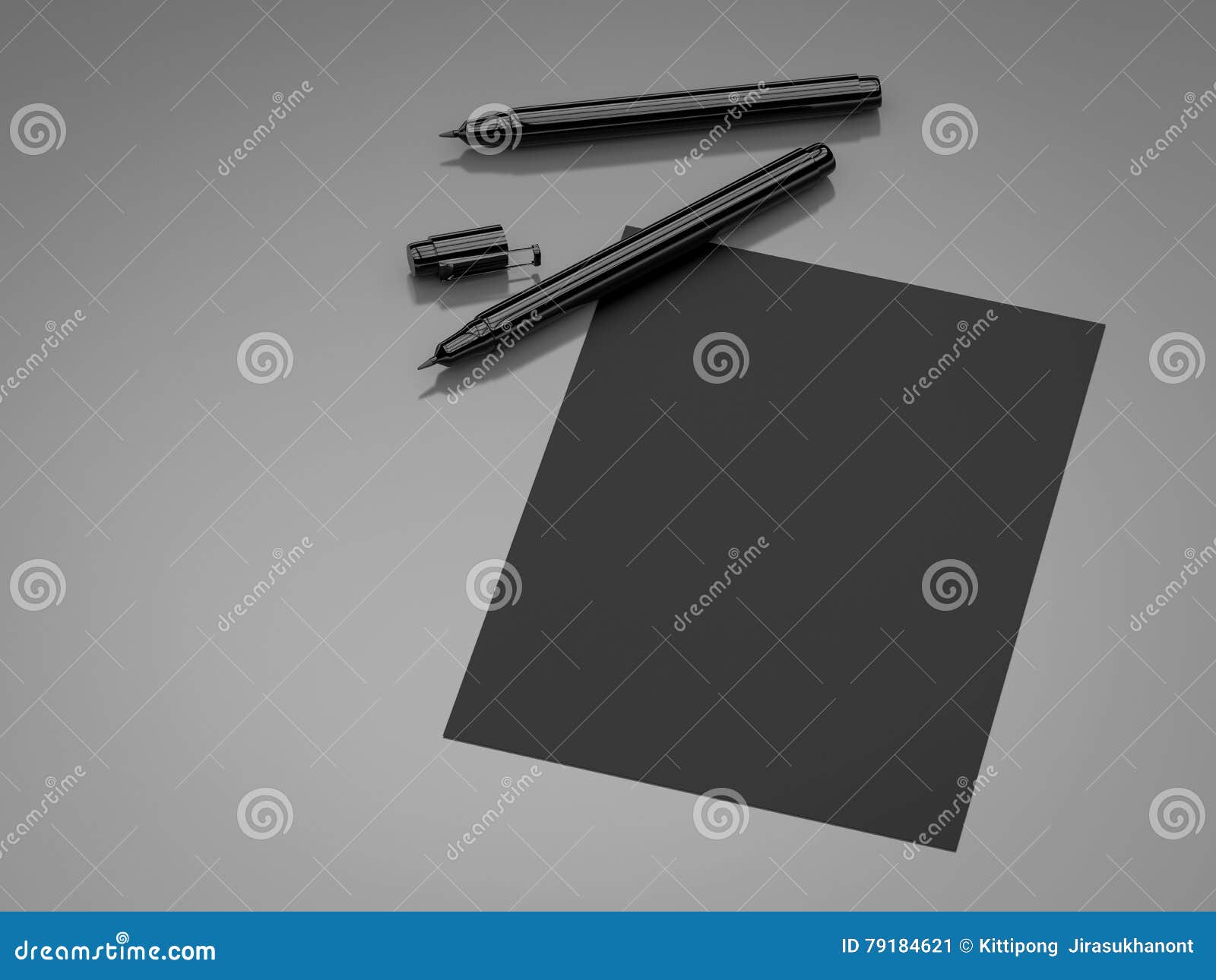 Black Blank Paper with Black Pens Stock Illustration - Illustration of ...