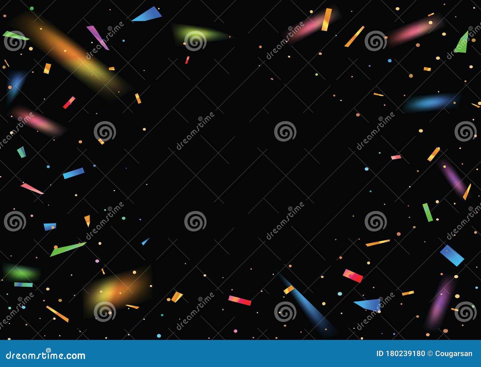Black Blank Party Template Background with Colorful Rainbow Confetti ...