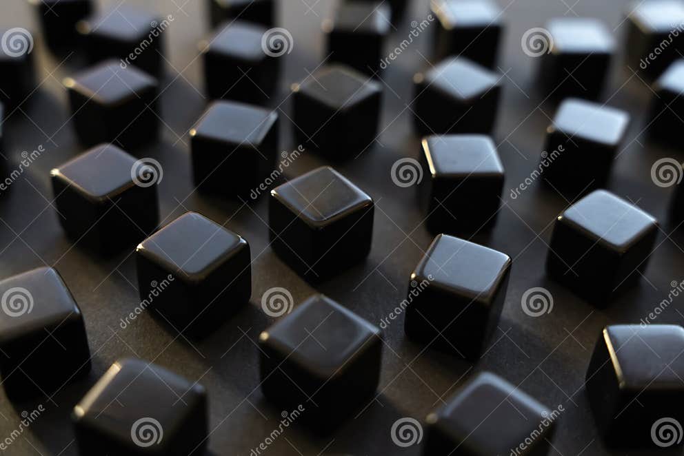 Black Blocks on a Dark Background. Scattered Cubes. Abstraction, Field ...