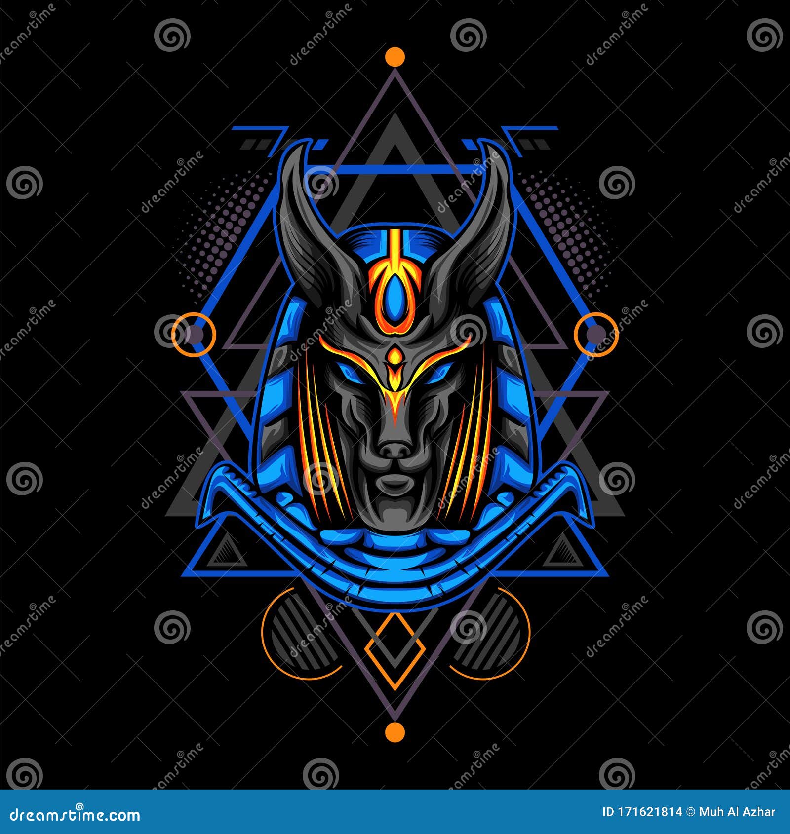 Black Blue Anubis with Geometry Ornament Stock Vector - Illustration of ...