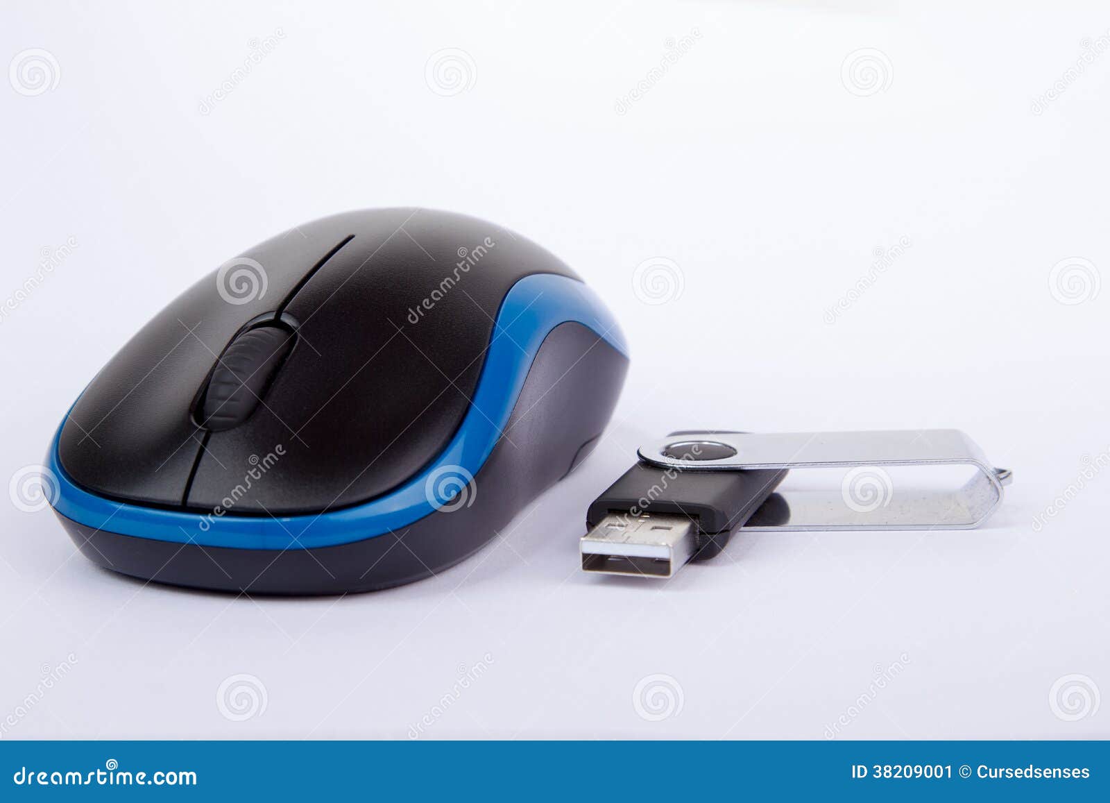 Black Blue Computer Mouse with an Usb Stick Stock Image - Image of ...