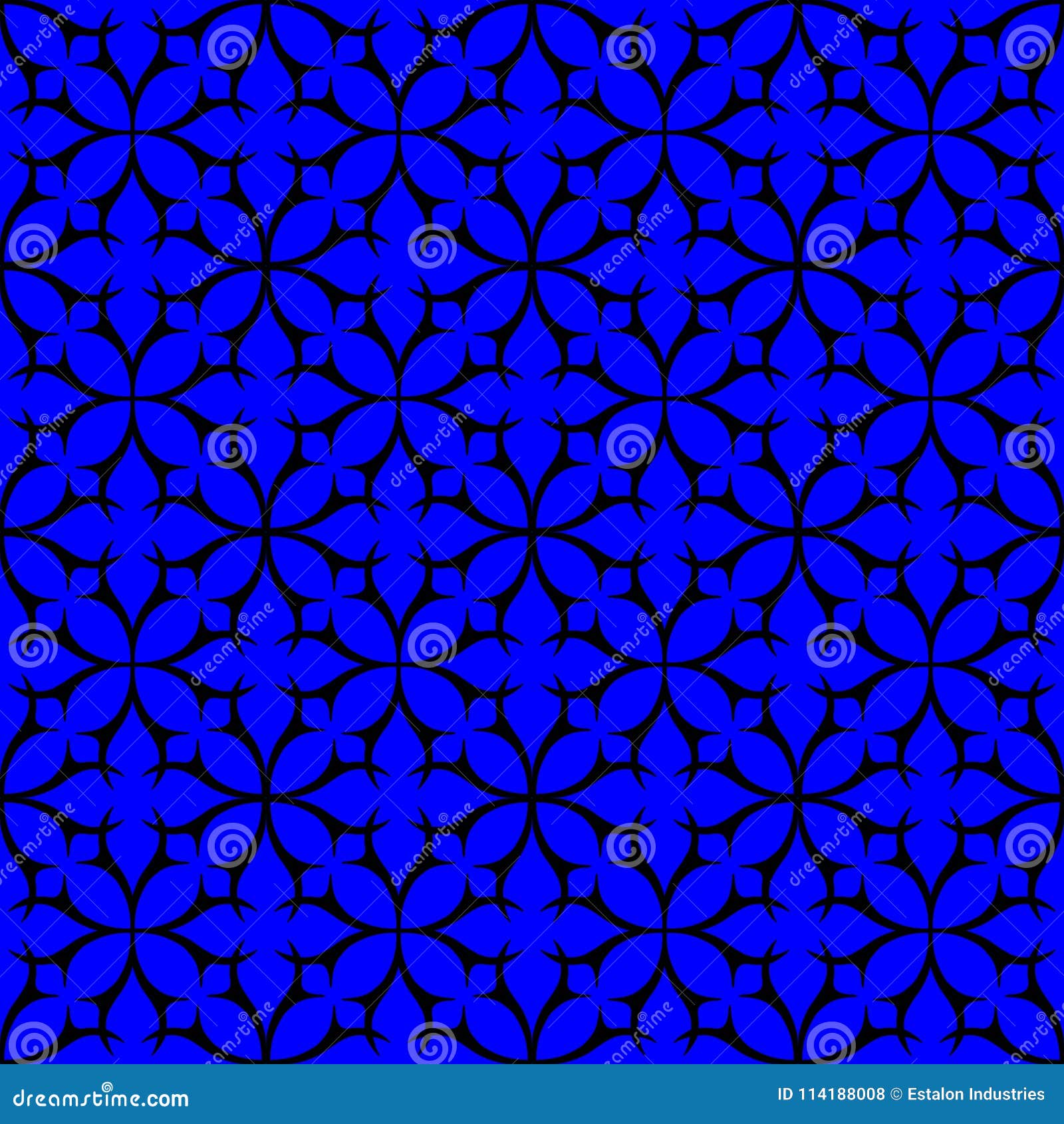 Black on Blue Geometric Tile Thorn Circle Seamless Repeat Pattern ...