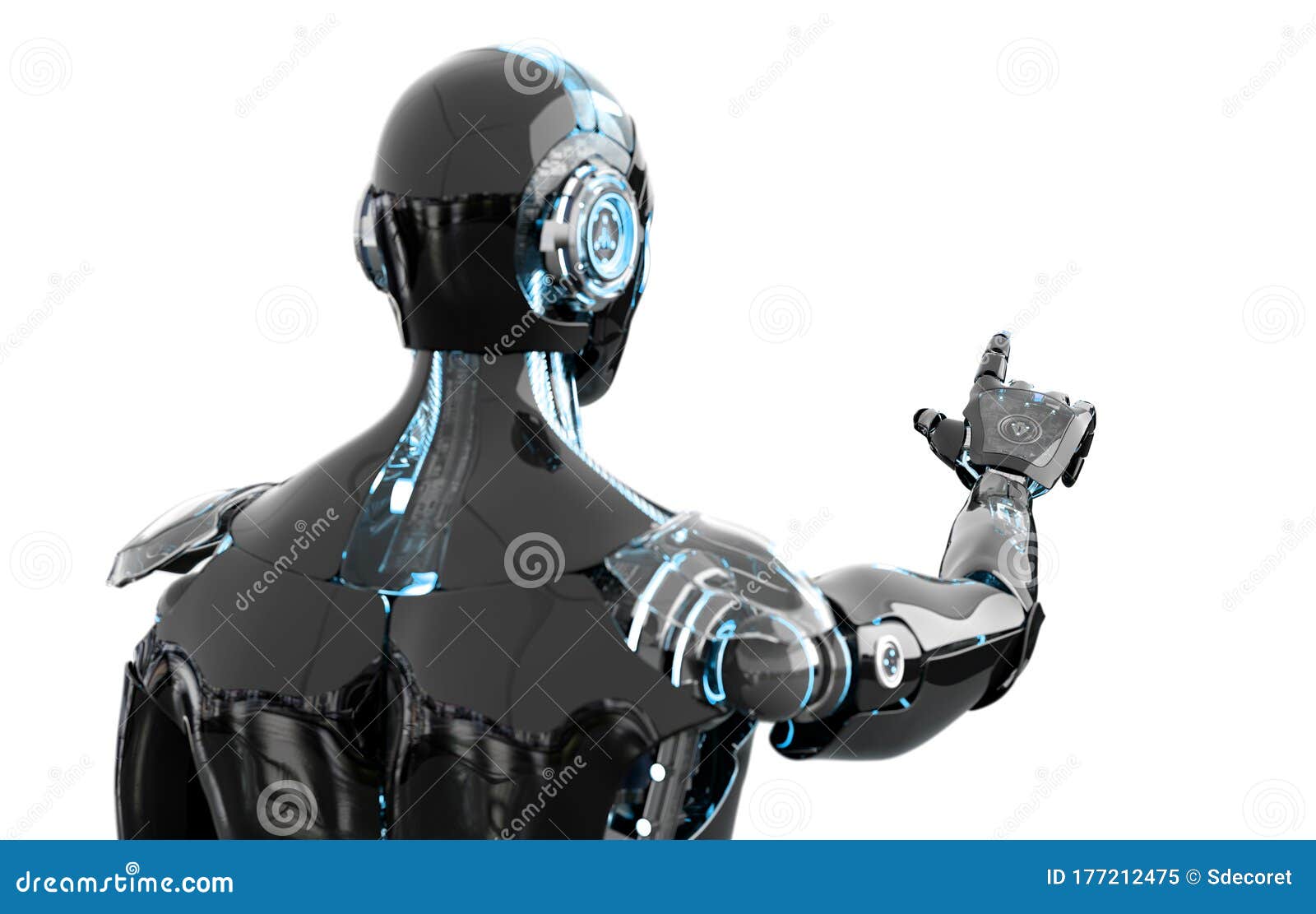 Black and Blue Intelligent Robot Cyborg Pointing Finger on White 3D ...
