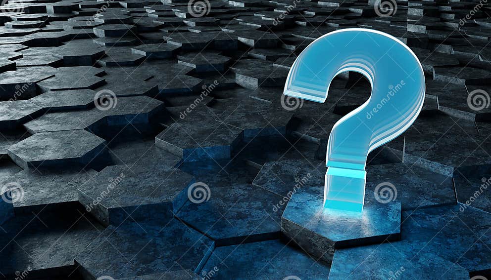 Black and Blue Question Icon on Hexagons Background 3D Rendering Stock ...