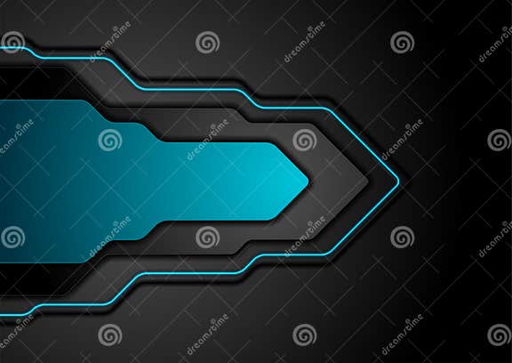 Black and Blue Tech Geometric Background with Neon Effect Stock ...