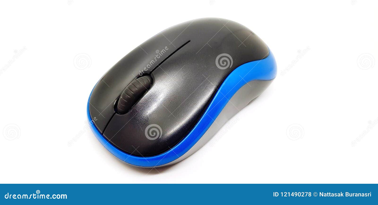 Black/Blue Wireless or Bluetooth Computer Mouse on White Background ...