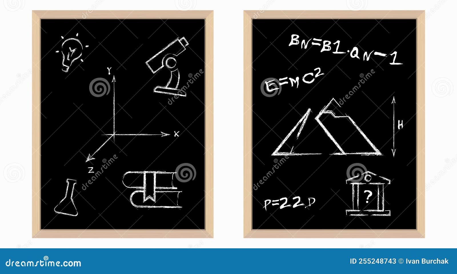 Black Board with Mathematical Formulas and Graphs. 3D Realistic Vector ...