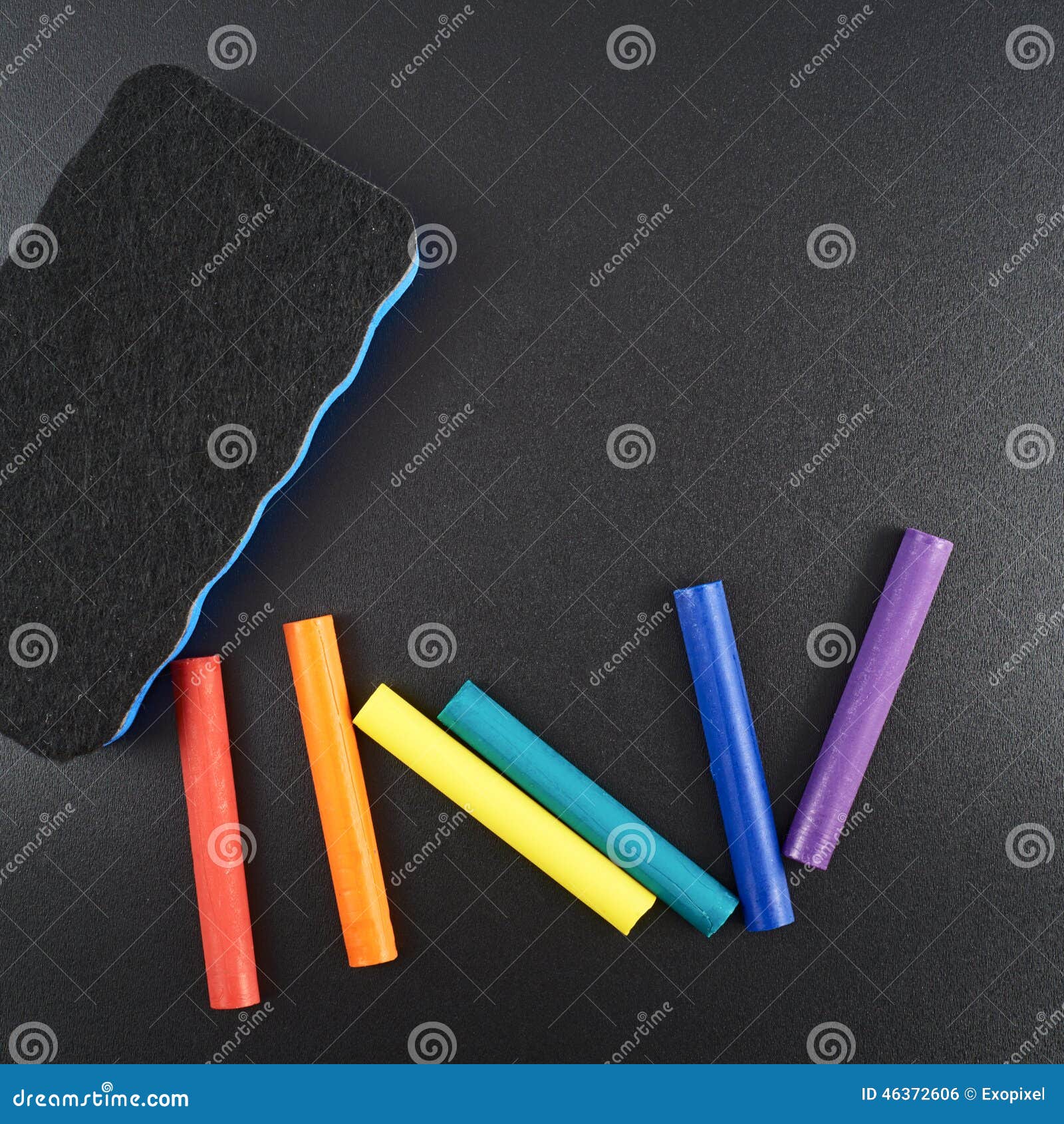 Black Board with a Multiple Chalks Stock Photo - Image of drawing ...