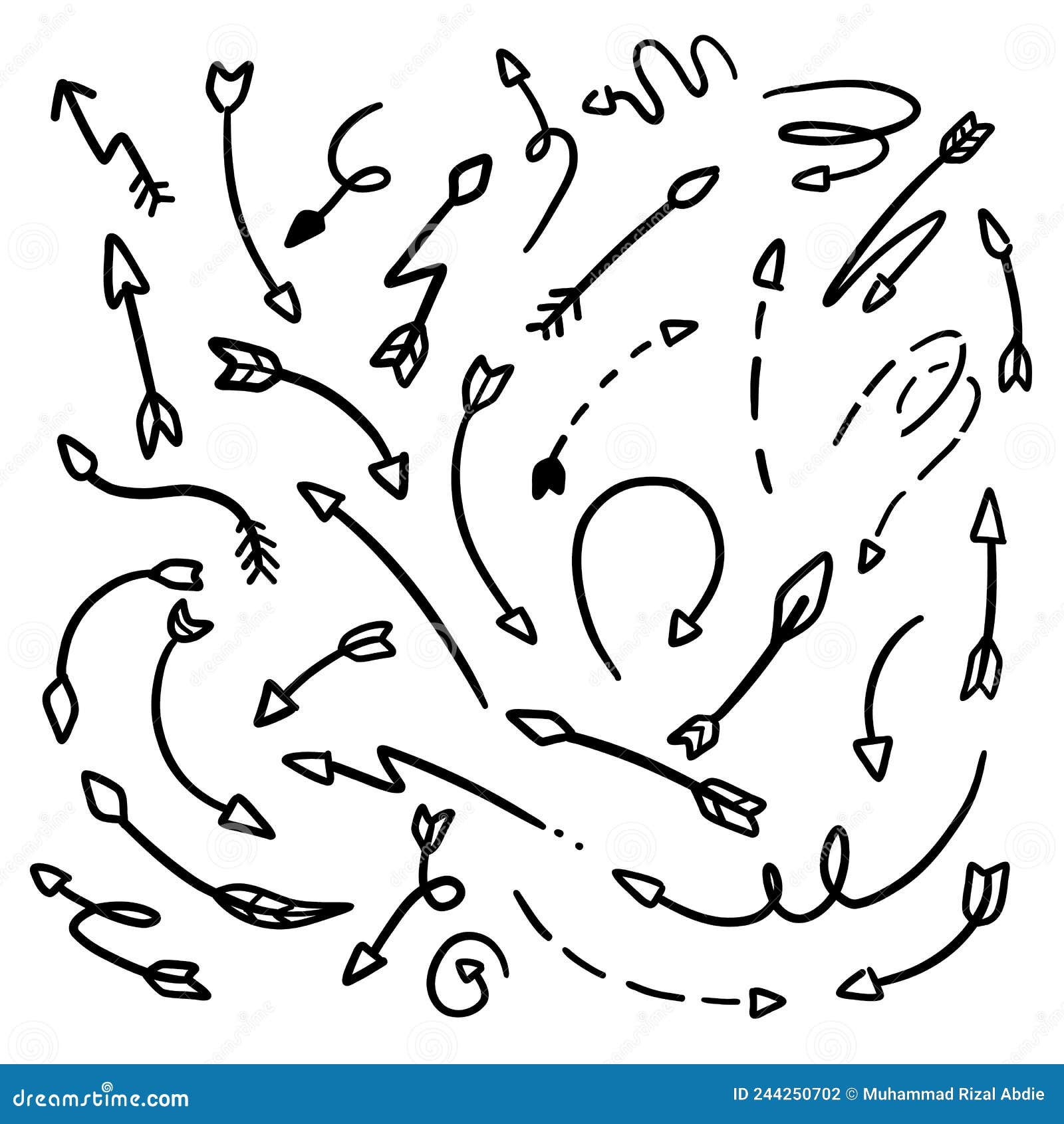 Black Boho Archer Line Arrow Doodle Sketch Hand Drawn Stock Vector ...