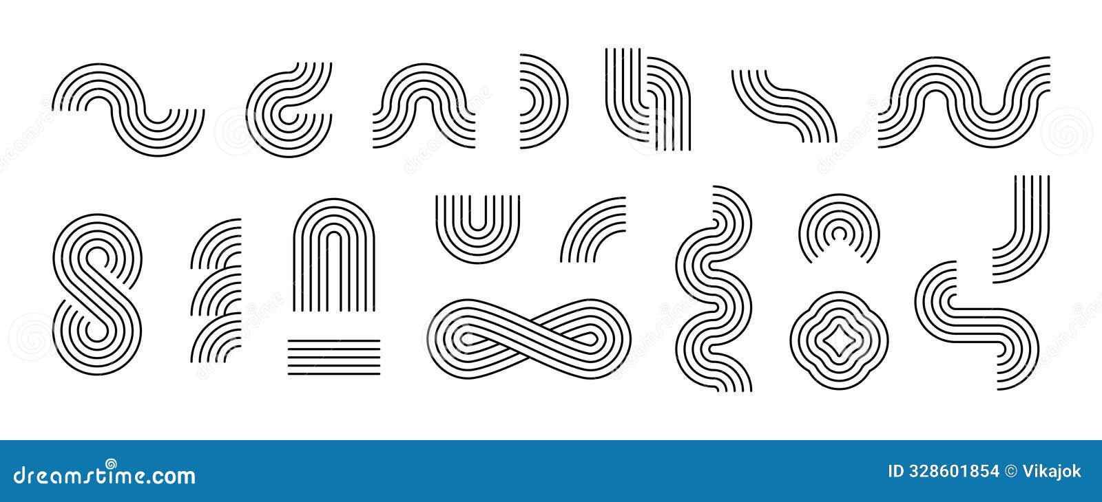 Black Boho Geometric Shape Set. Mid Century Curves, Waves and Arches ...