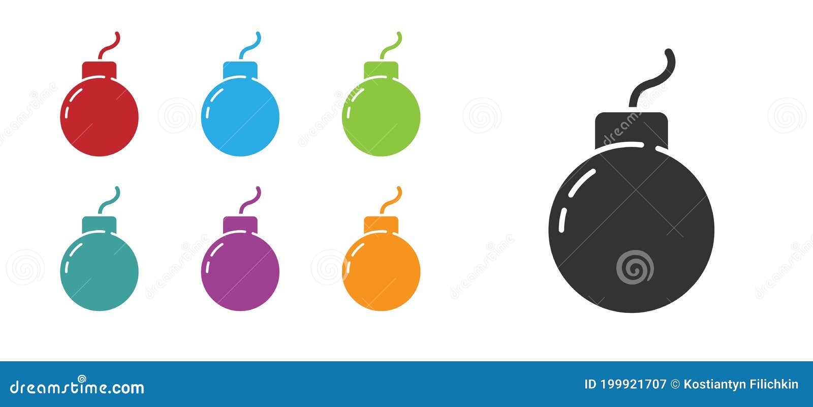 Black Bomb Ready To Explode Icon Isolated on White Background. Set ...