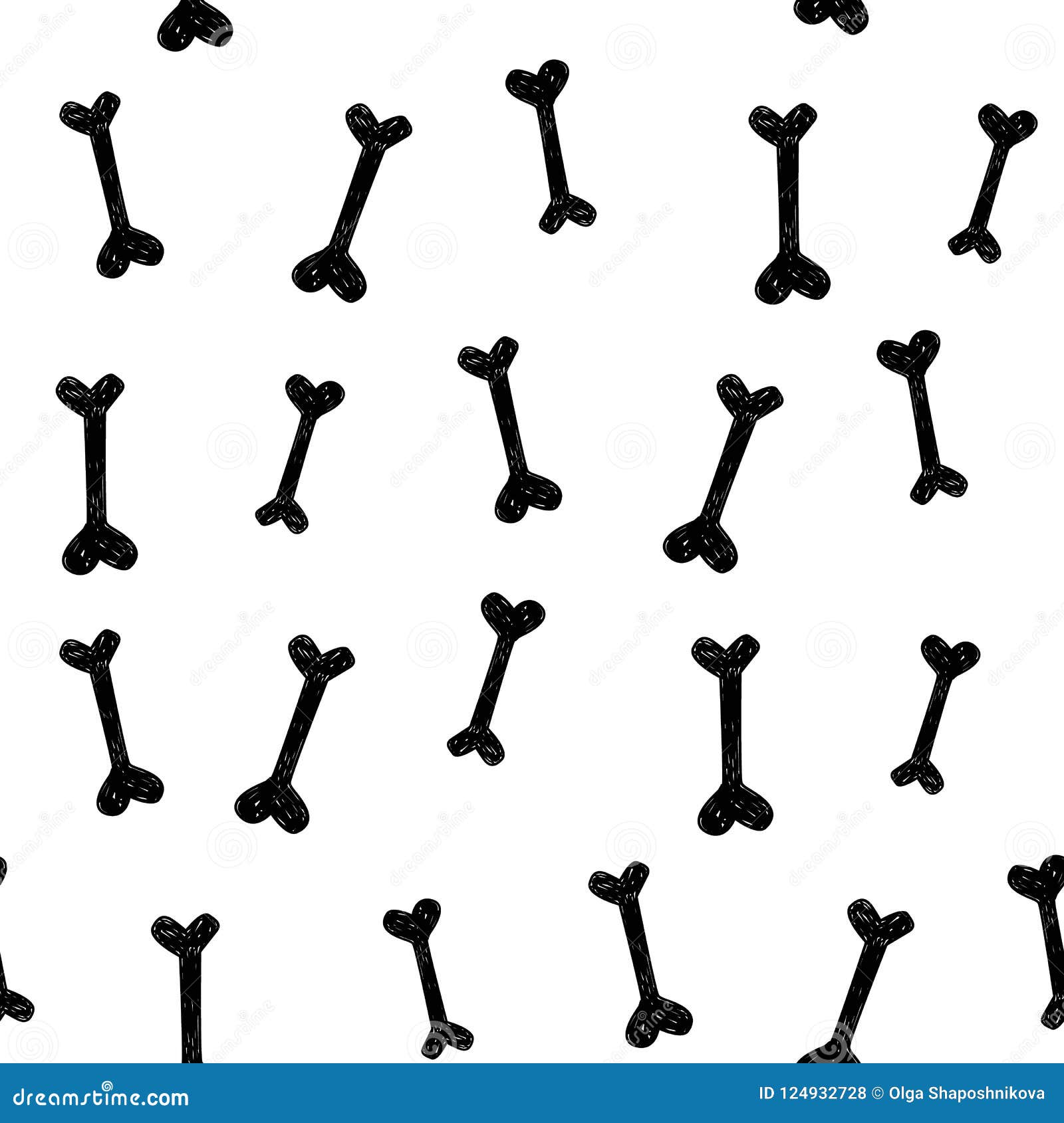 Black Bone. Vector Seamless Pattern for Halloween. Hand Drawn Style ...