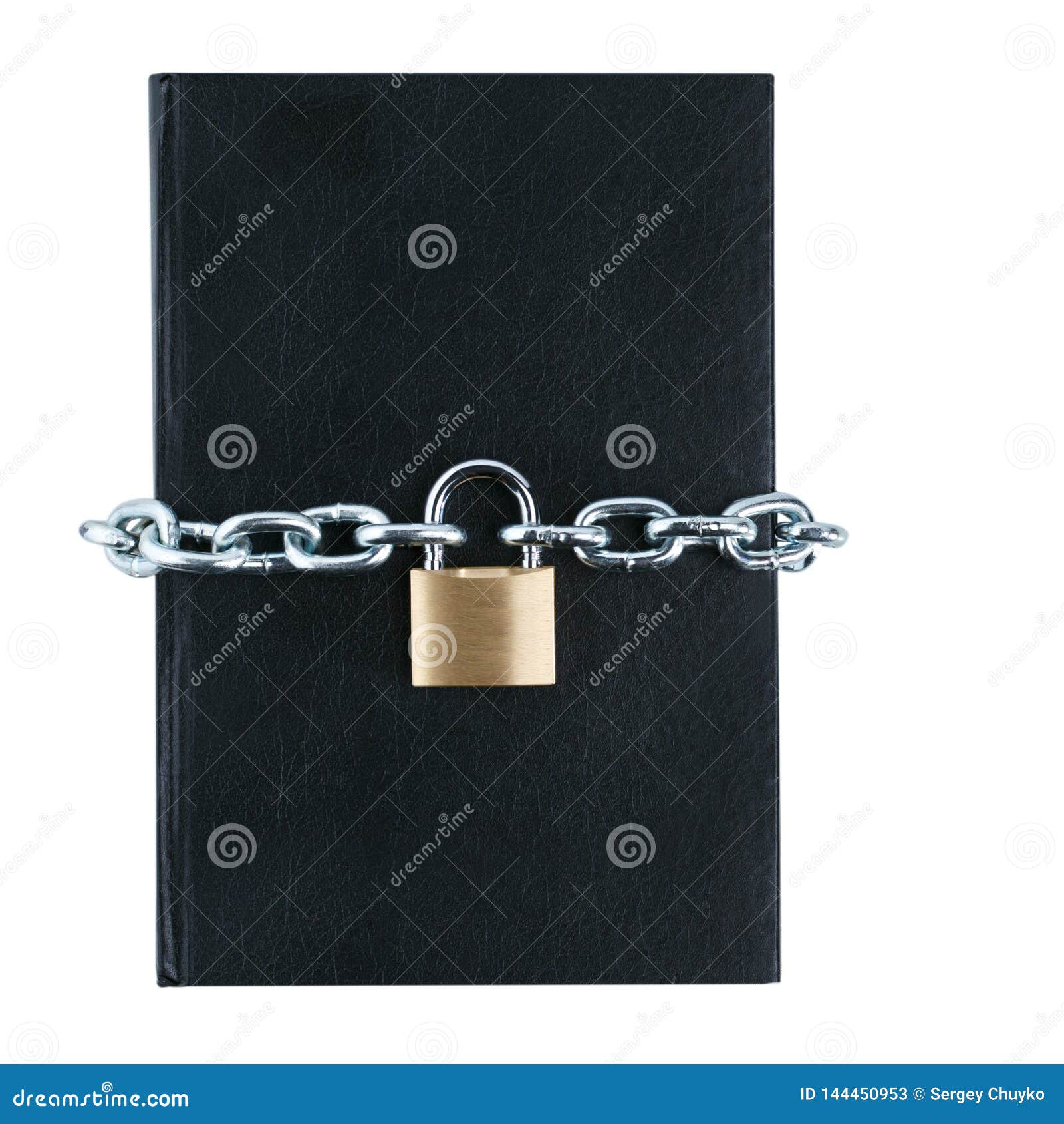 Black Book with Chain and Lock on White Background Stock Image - Image ...