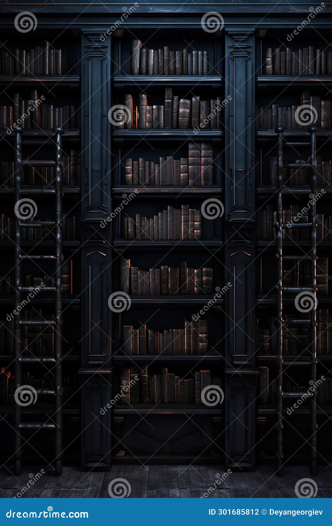 A Black Bookcase in a Dark Room and Dim Light. Stock Illustration ...