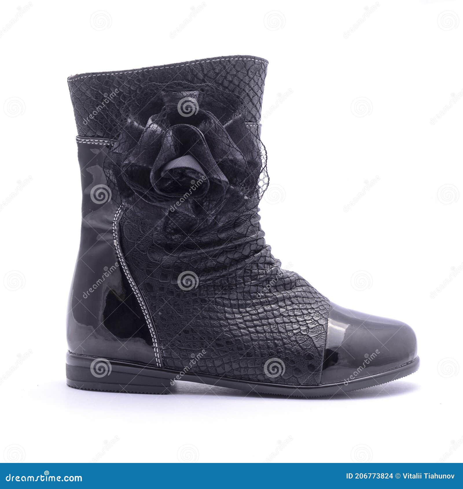 Black Boot for Girls Isolated on White Stock Photo - Image of polka ...