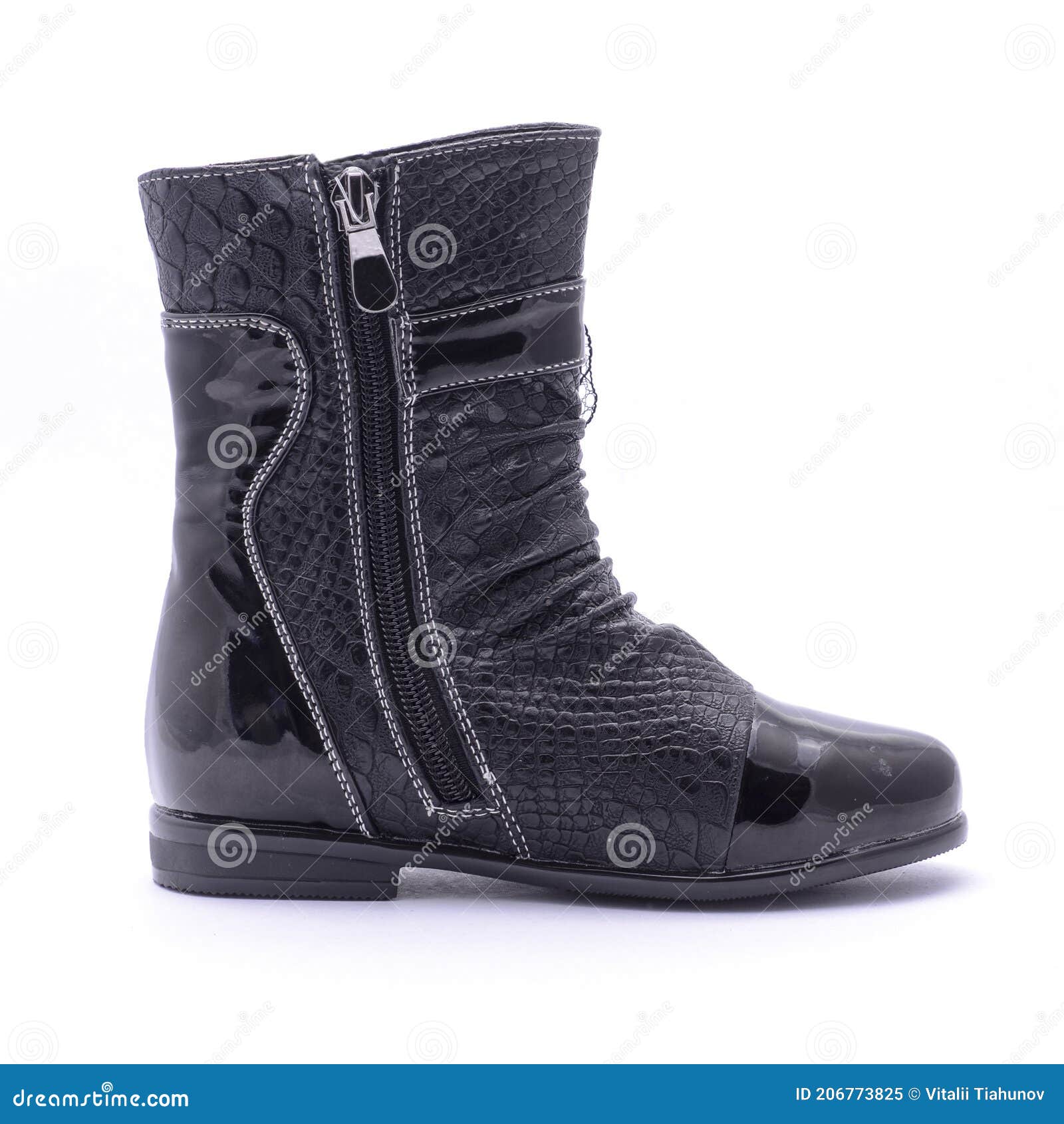 Black Boot for Girls Isolated on White Stock Image - Image of shoes ...