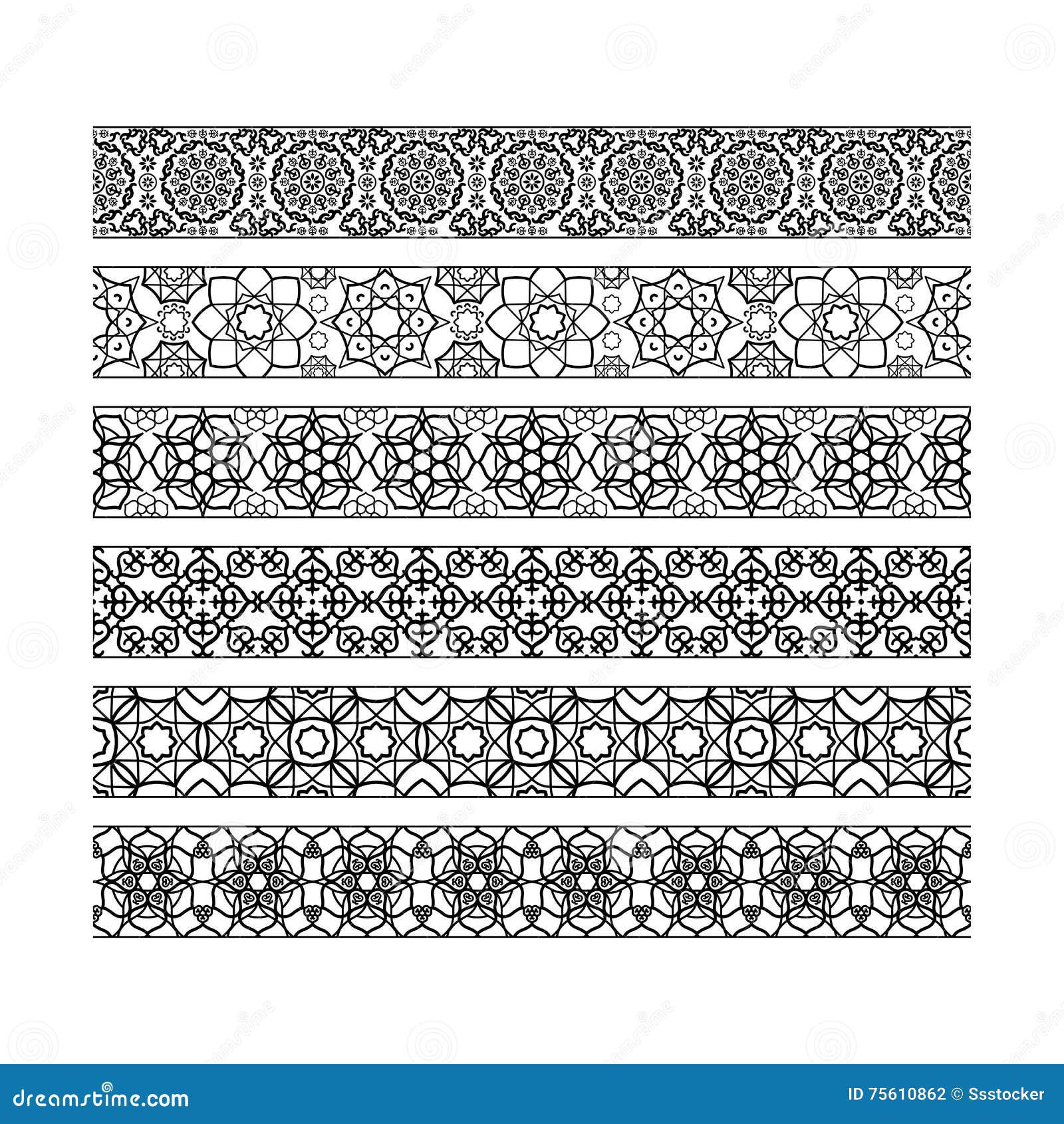 Black Borders with Arabic Pattern Stock Vector - Illustration of ornate ...