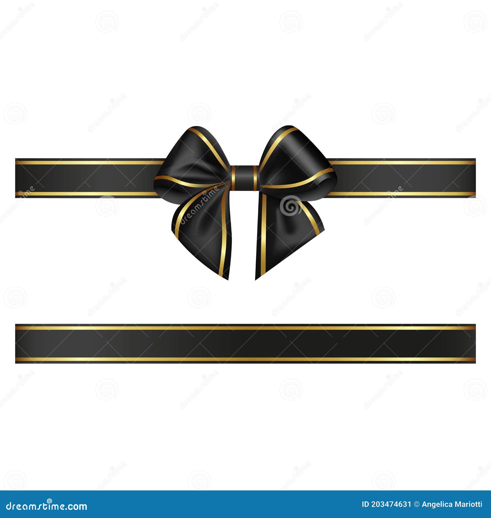 Black Bow and Ribbon with Gold Edging Stock Vector - Illustration of ...