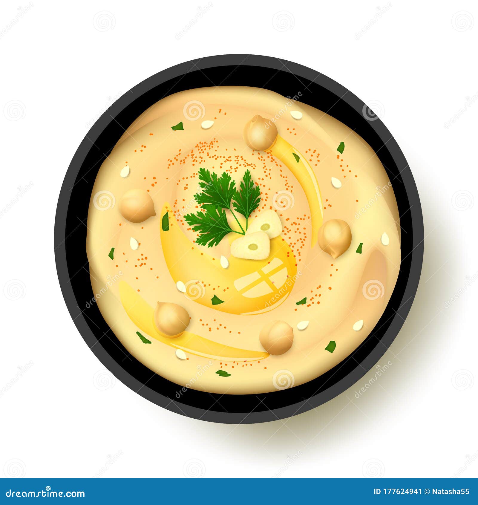 Black Bowl of Classic Hummus Isolated on White Background, Top View ...
